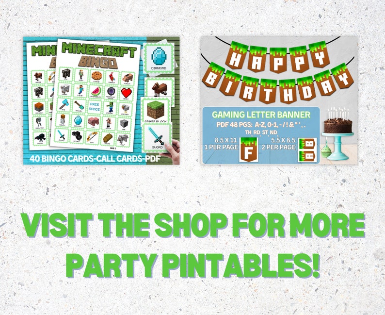 Party Bingo Mincrafter Birthday, Gamer Bingo, Pixel Mining Game ...