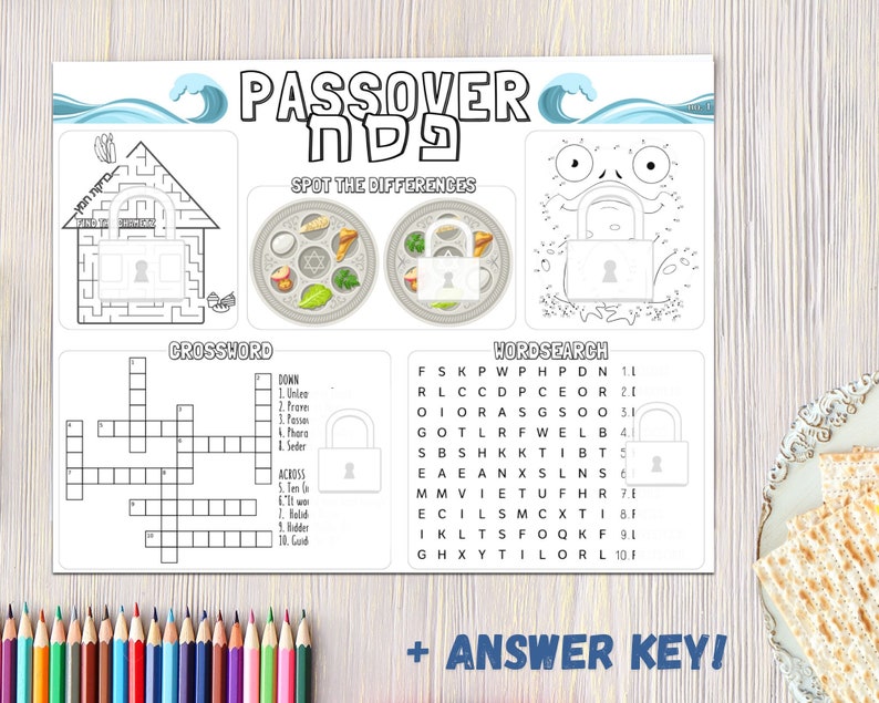 Printable PASSOVER Placemat Activity Sheet פסח PESACH Seder Puzzle ...