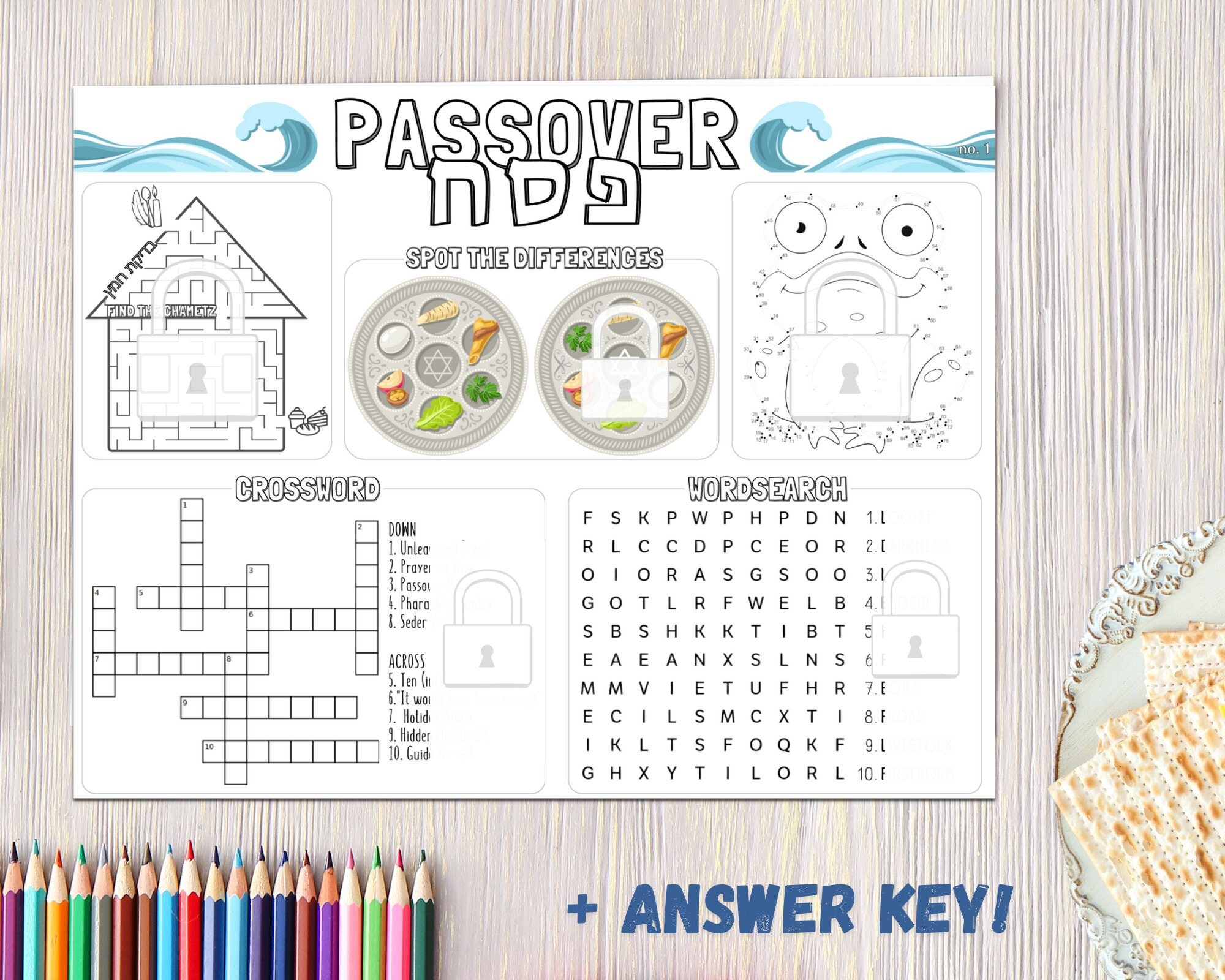 Printable PASSOVER Placemat Activity Sheet פסח PESACH Seder Puzzle ...