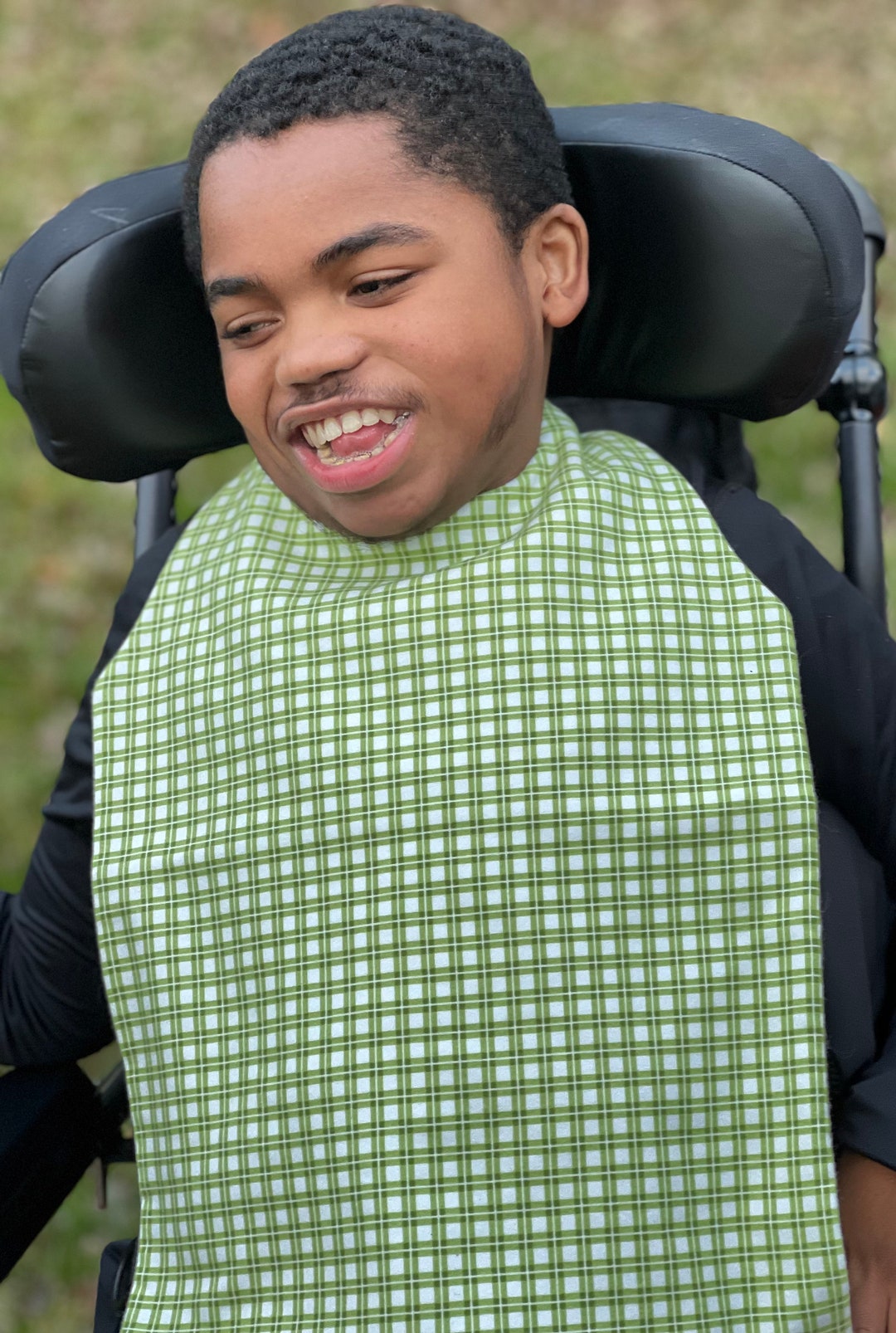 Elizabeth Flannel in Olive Luxury Bib for Teens and Adults - Etsy