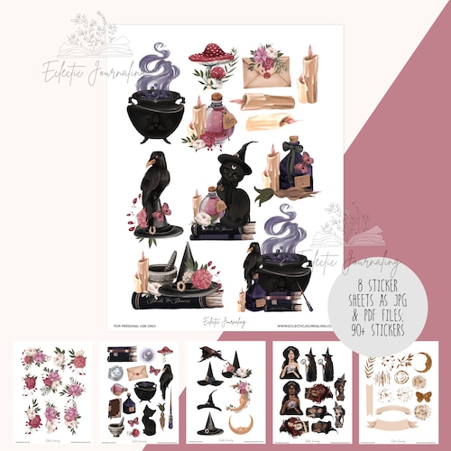 Witchy Printable Planner Stickers Bullet Journal Art - Etsy