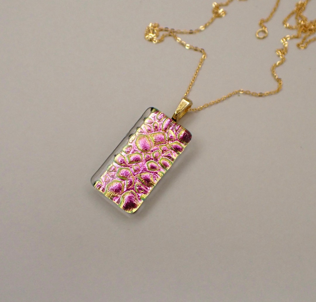 Pink and Gold Dichroic Fused Glass Pendant Dichroic Fused Glass Jewelry ...