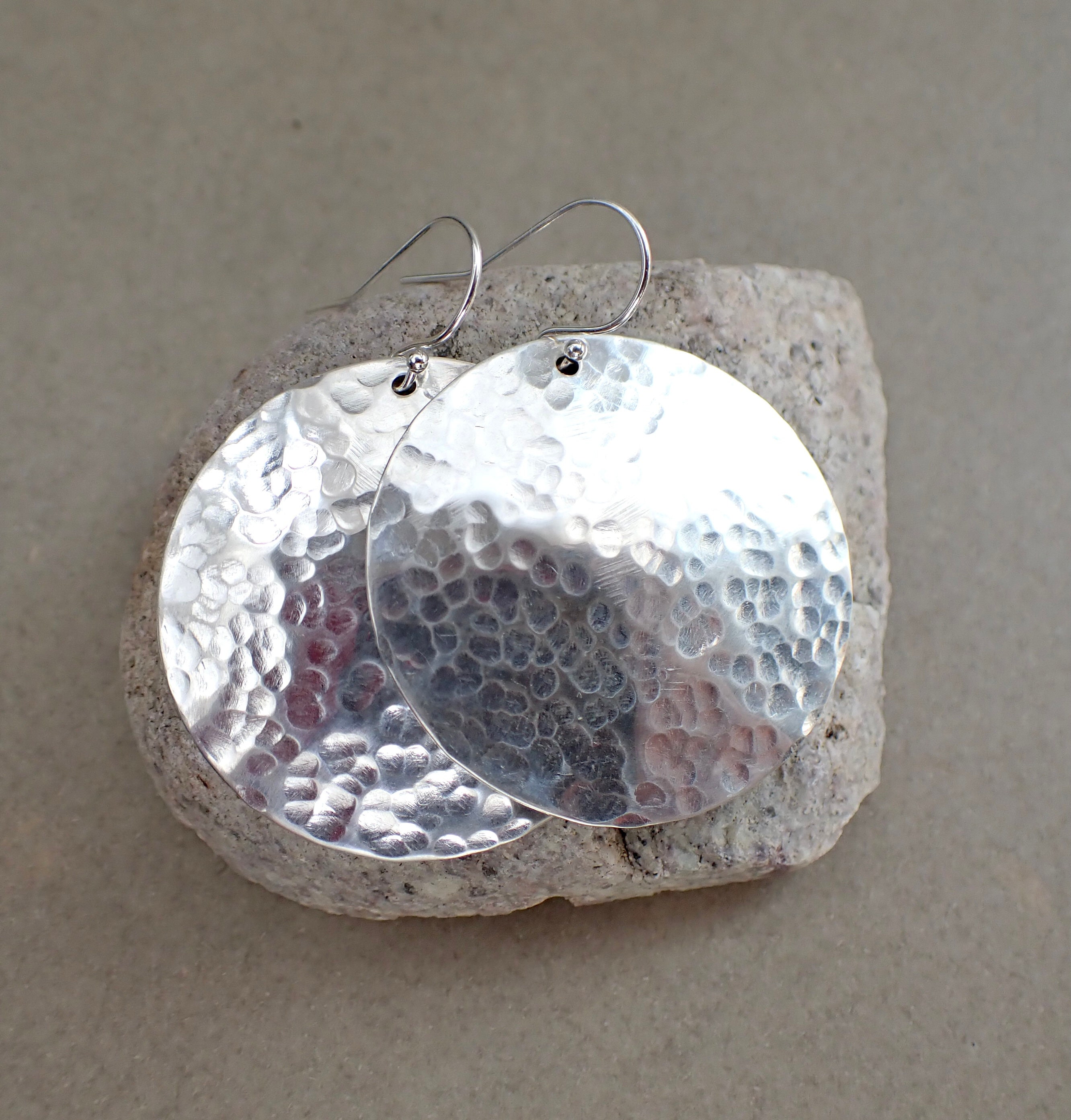 Sterling Silver Hammered Disk Earrings | Beautiful Boho Sterling Silver Earrings | Boho Jewelry ...