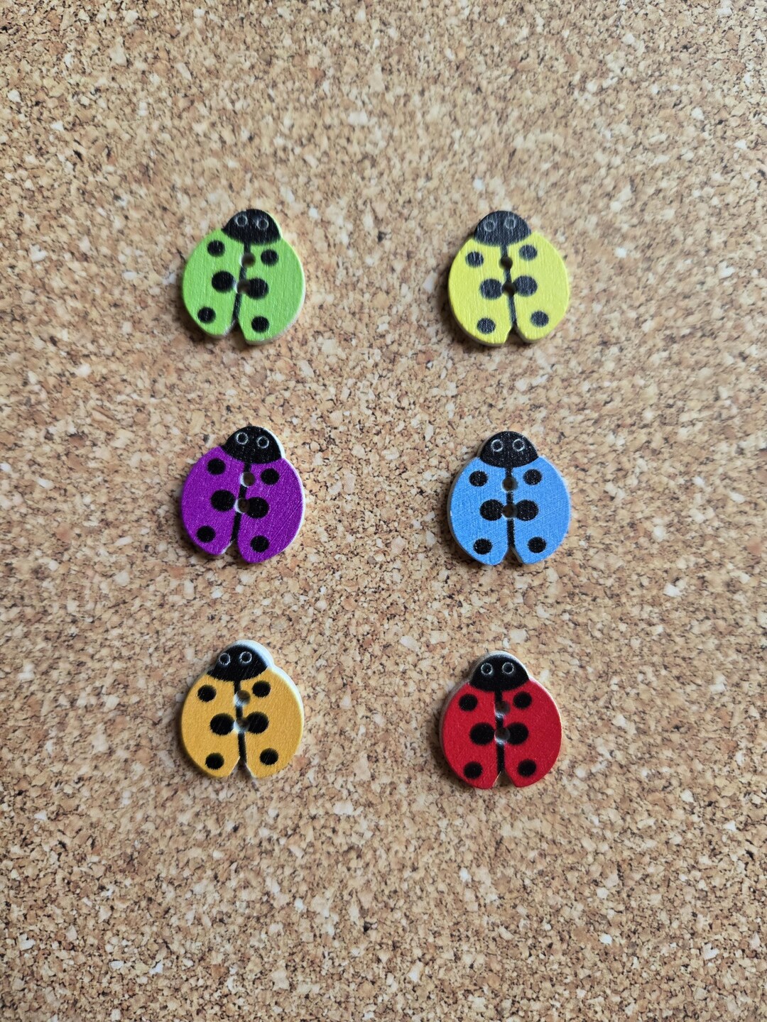 Set of 6 Wooden Ladybug Thumbtacks, Pushpin, Decorative, Corkboard ...