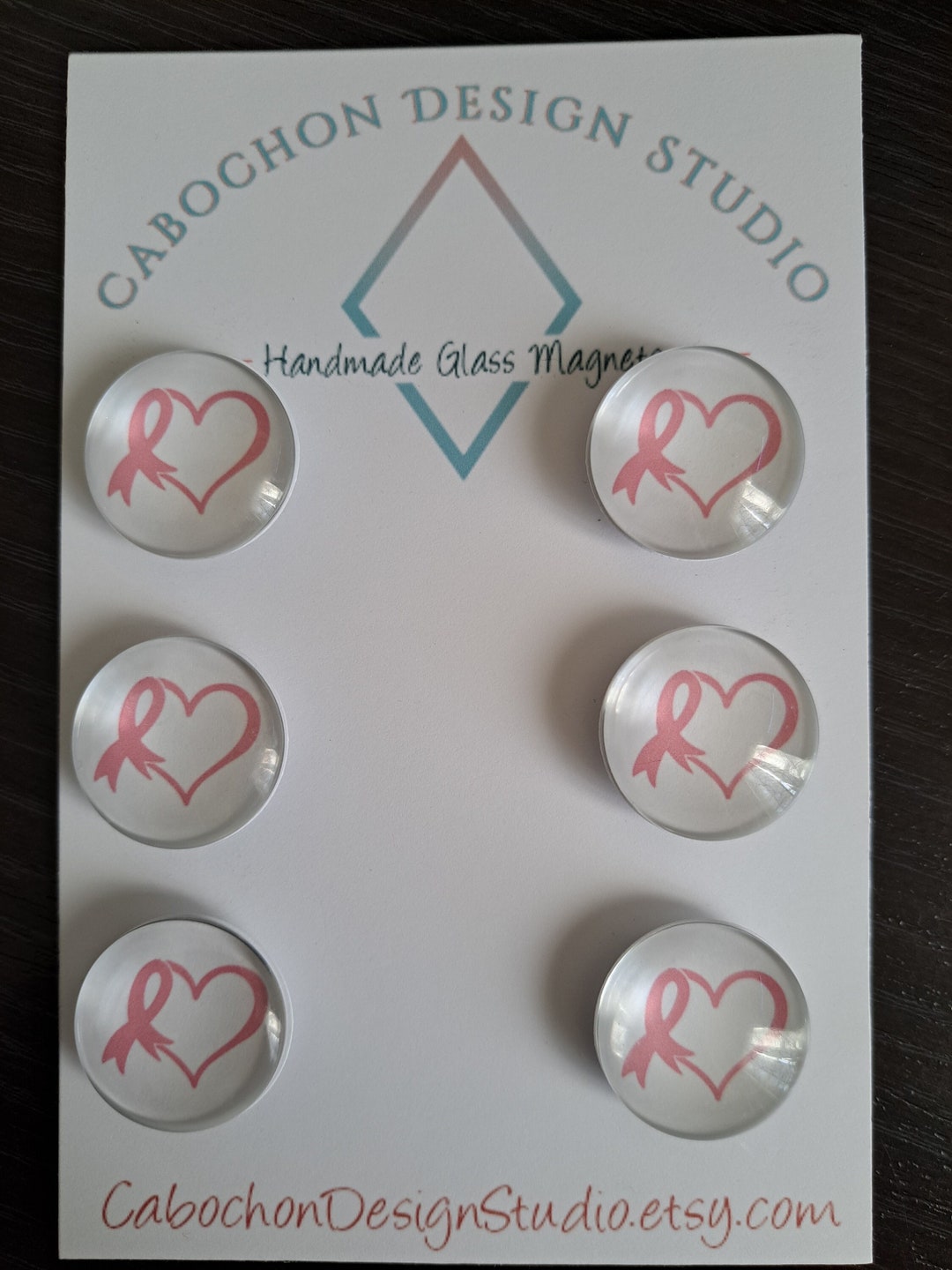 Breast Cancer Ribbon Heart Magnets, Glass, Cabochon, Fridge Magnets ...