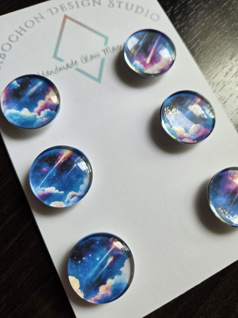 Meteor Magnets, Button Pin, Shooting Star, Glass, Cabochon, Fridge ...