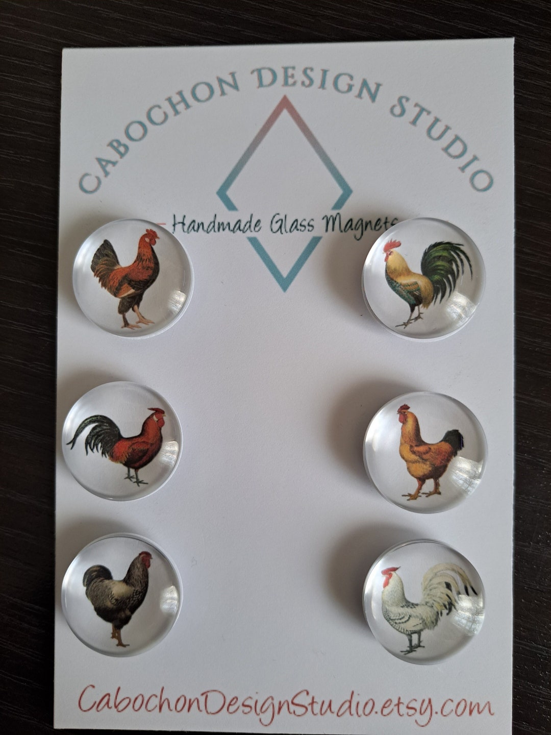 Rooster & Hen Magnets, Rustic Style, Glass, Cabochon, Fridge Magnets ...