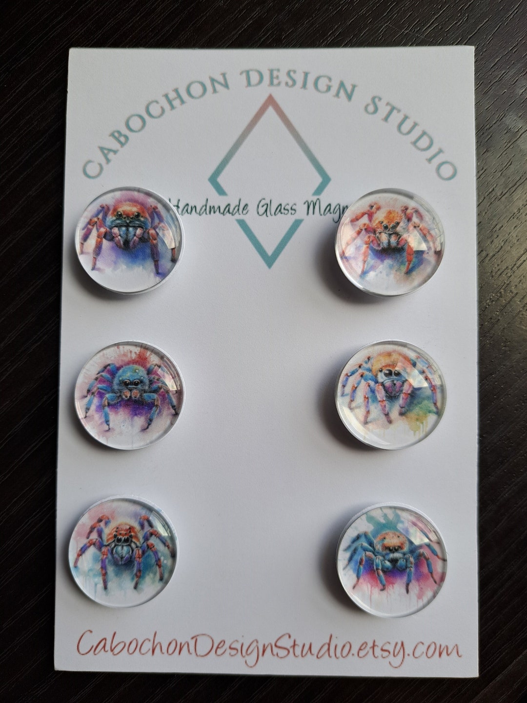 Jumping Spider Magnets, Watercolor, Glass, Cabochon, Fridge Magnets ...