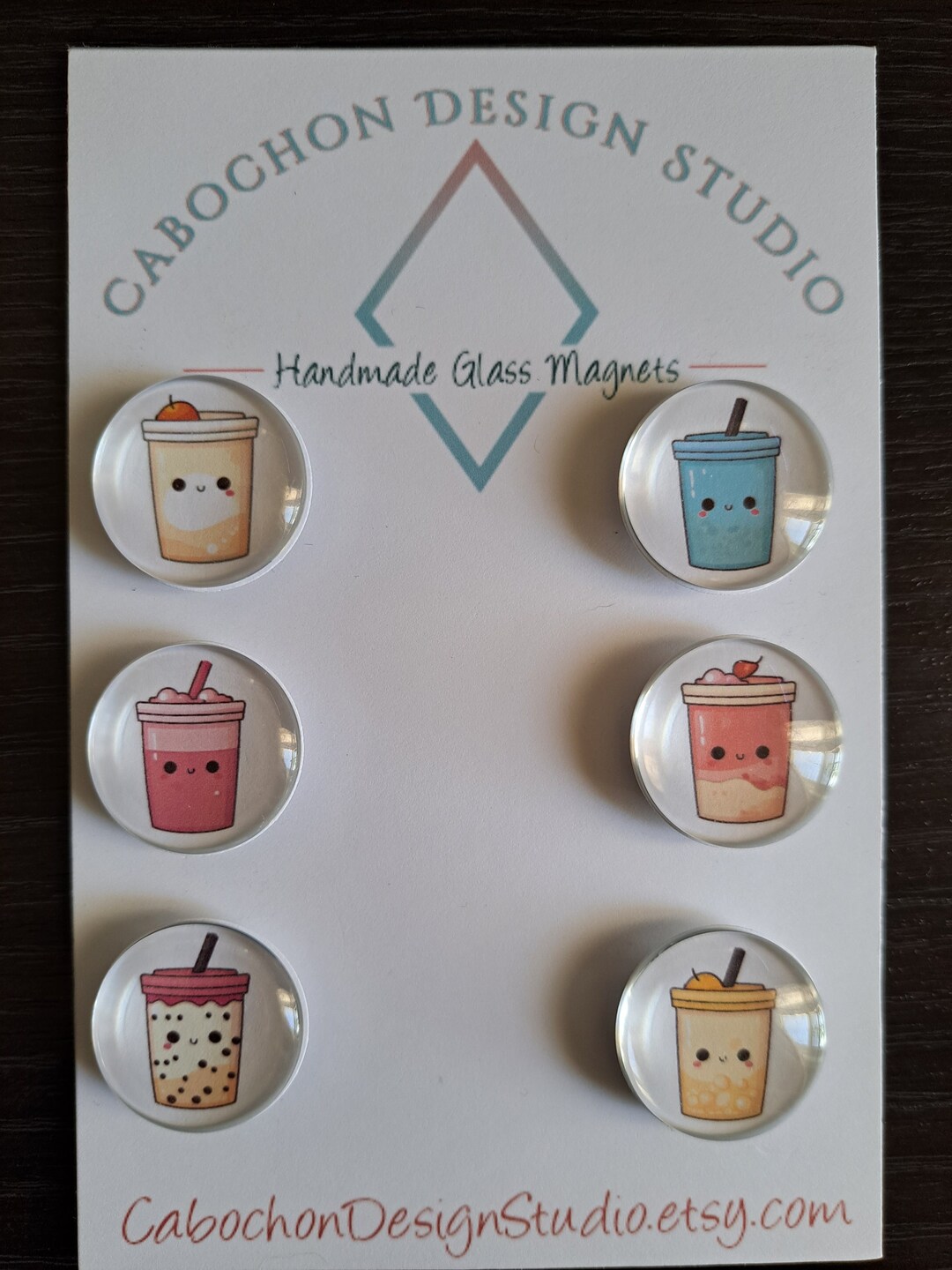 Kawaii Boba Tea Magnets, Button Pin, Glass, Cabochon, Fridge Magnets ...
