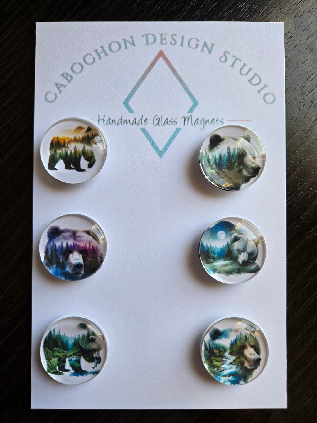 Scenic Bear Magnets, Double Exposure, Glass, Cabochon, Fridge Magnets ...