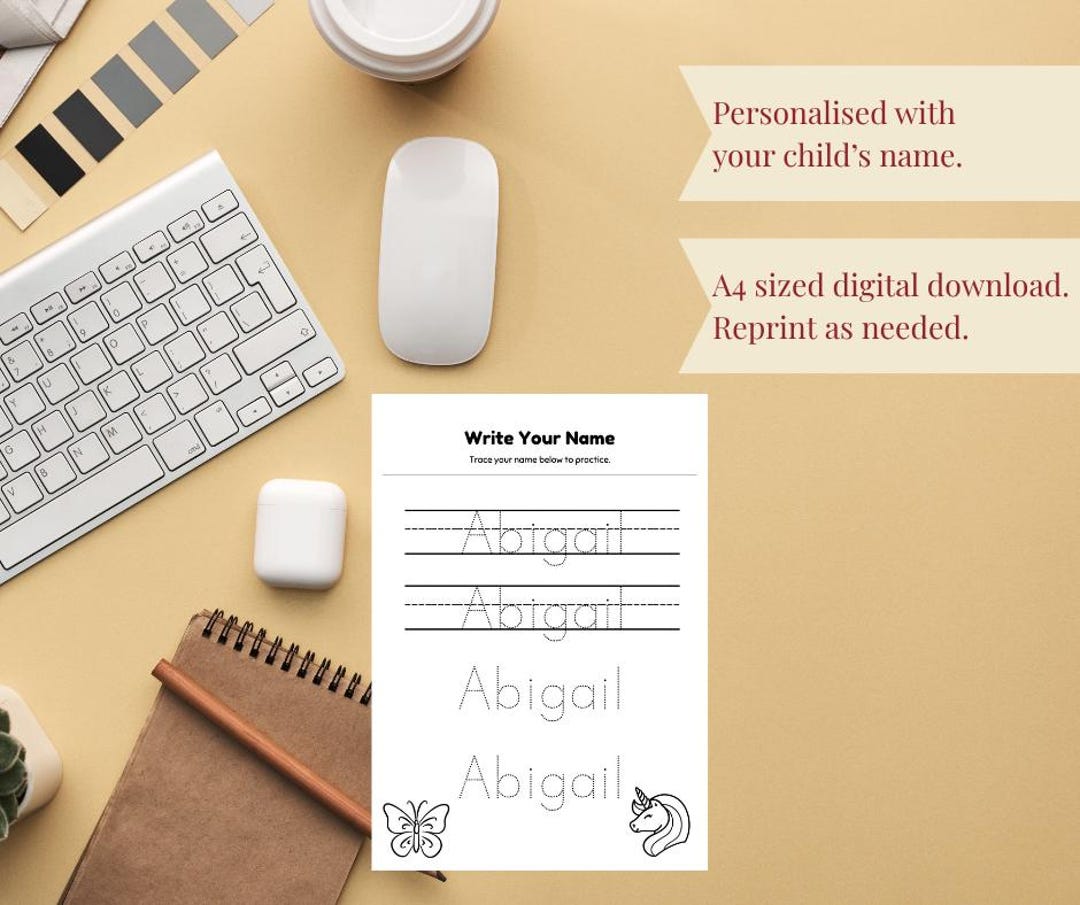 Personalized Name Tracing Worksheet, A4 Printable (digital Download) - Etsy