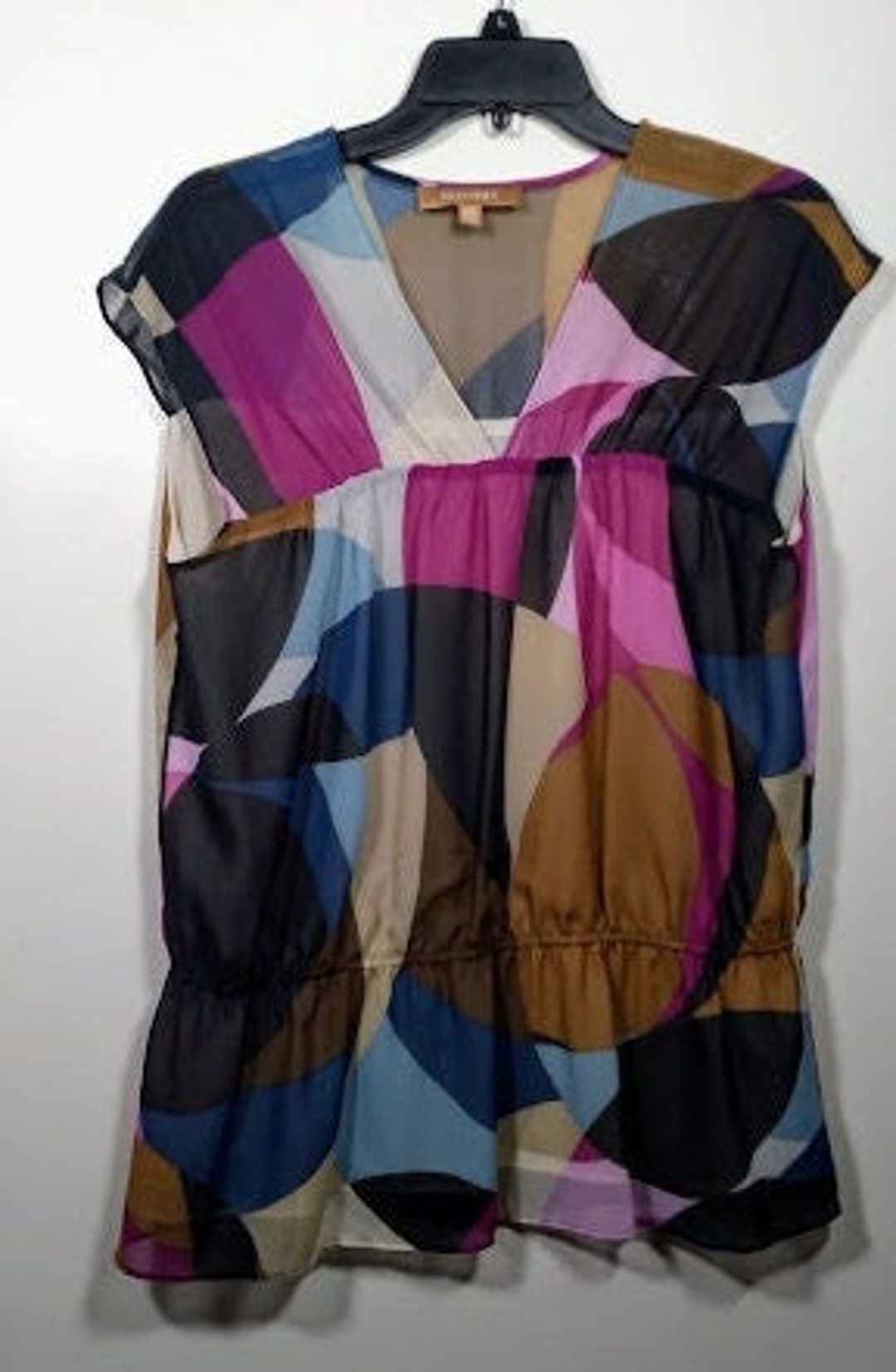 Ellen Tracy Colorful Semi Sheer Colorful V-neck Top With Cap Sleeves ...