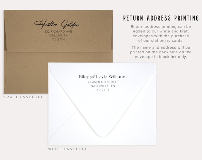 Return Address Printing Style Matches Stationery MUST Be Purchased ...