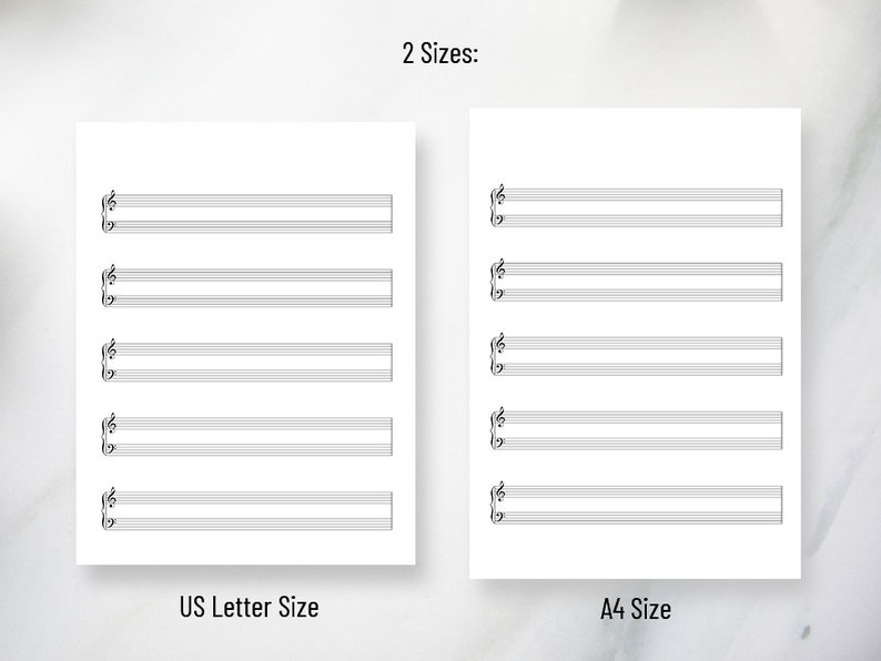 Partituras en blanco imprimibles para piano Carta y A4 Líneas de ...