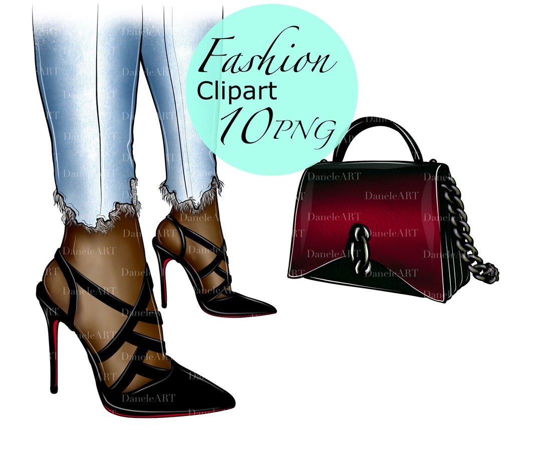 Fashion Clipart Set Bag, Shoes, Backpack, Purse, Designer Illustration ...