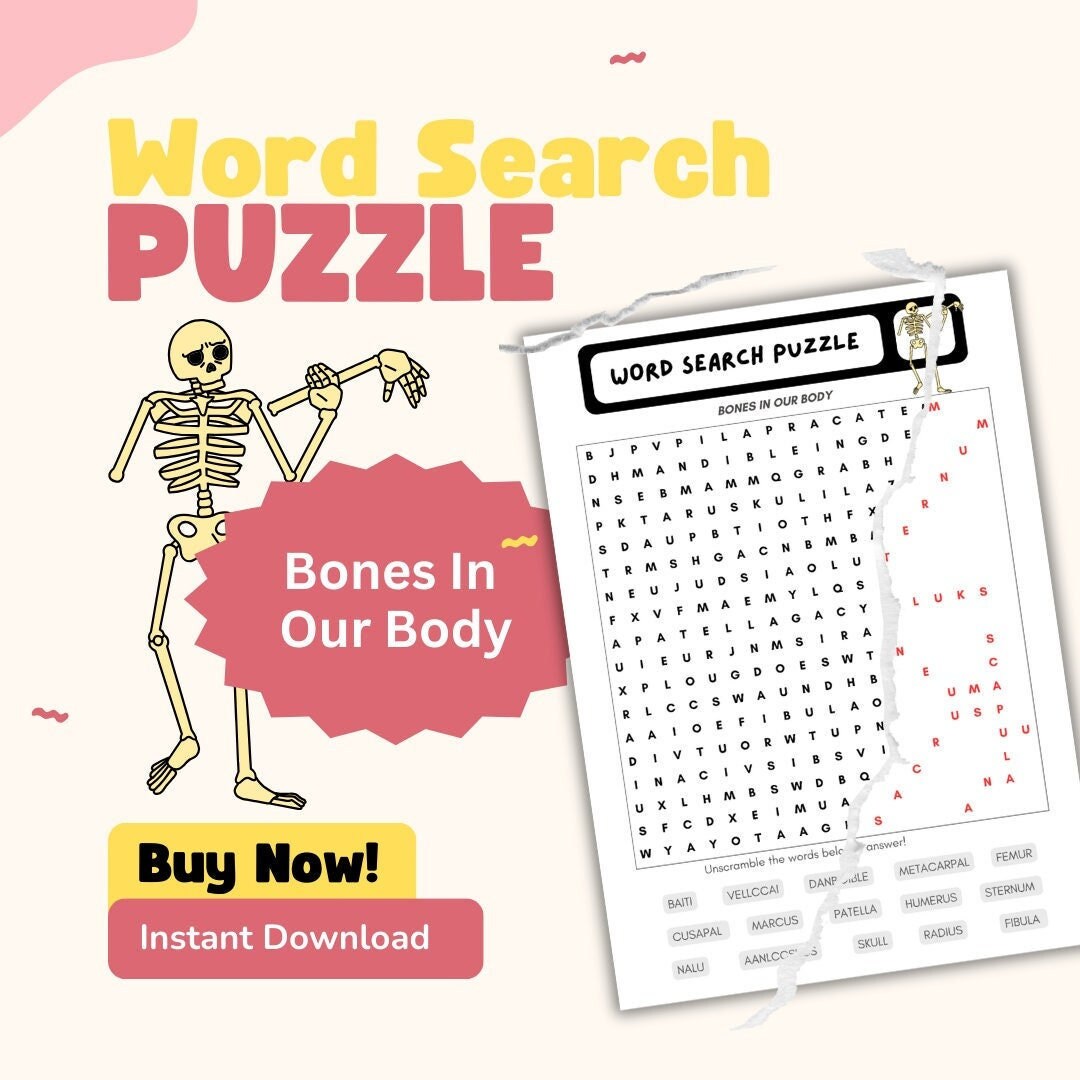 Printable Human Bones Word Search Puzzle | Bones in Our Body ...