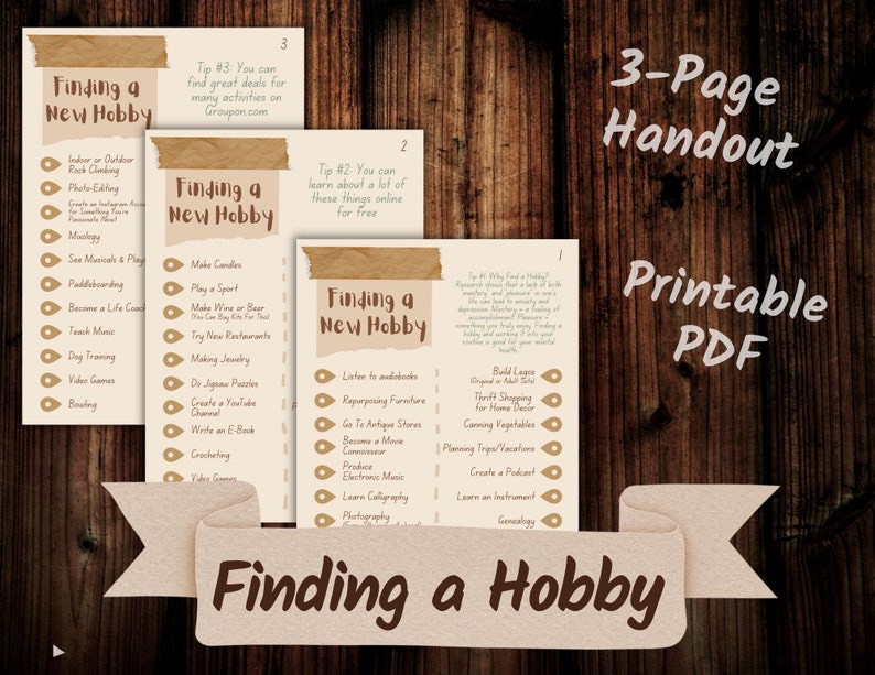 Finding a New Hobby - Handout for Therapists, Counselors, or Self Help ...
