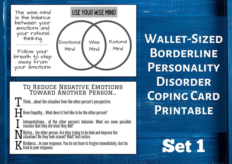Printable Borderline Personality Disorder Coping Card, Set 1, Printable ...