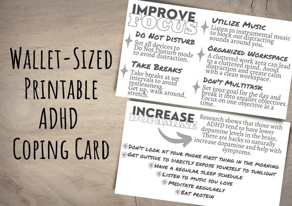 Printable ADHD Coping Skills Card Wallet Sized Therapist - Etsy
