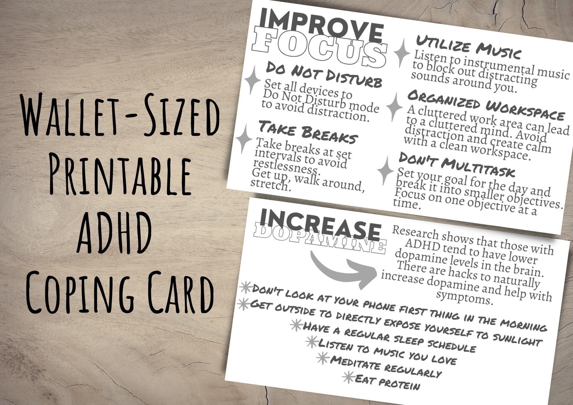 Printable ADHD Coping Skills Card, Wallet Sized, Therapist Printable ...