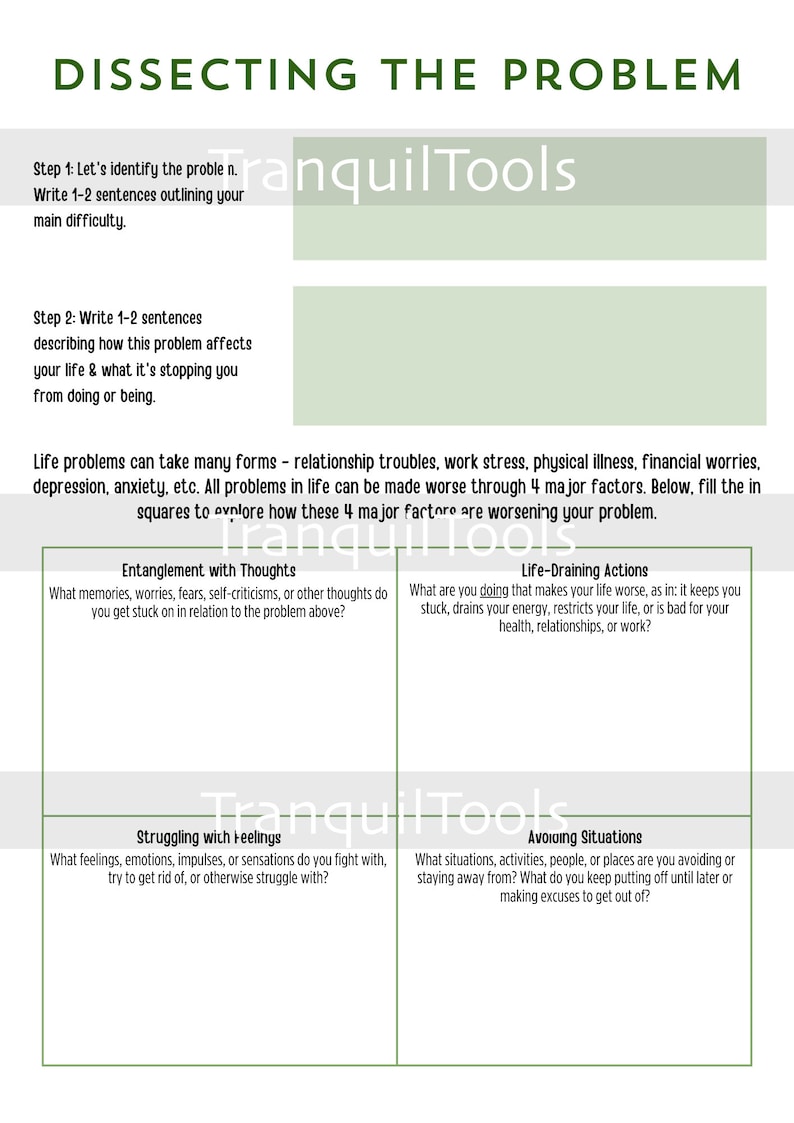 Dissecting the Problem, Problem Solving Worksheet, Acceptance and ...