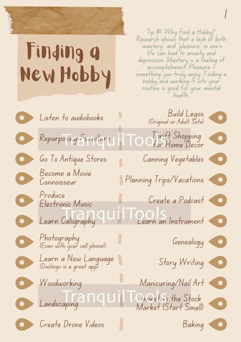Finding a New Hobby - Handout for Therapists, Counselors, or Self Help ...