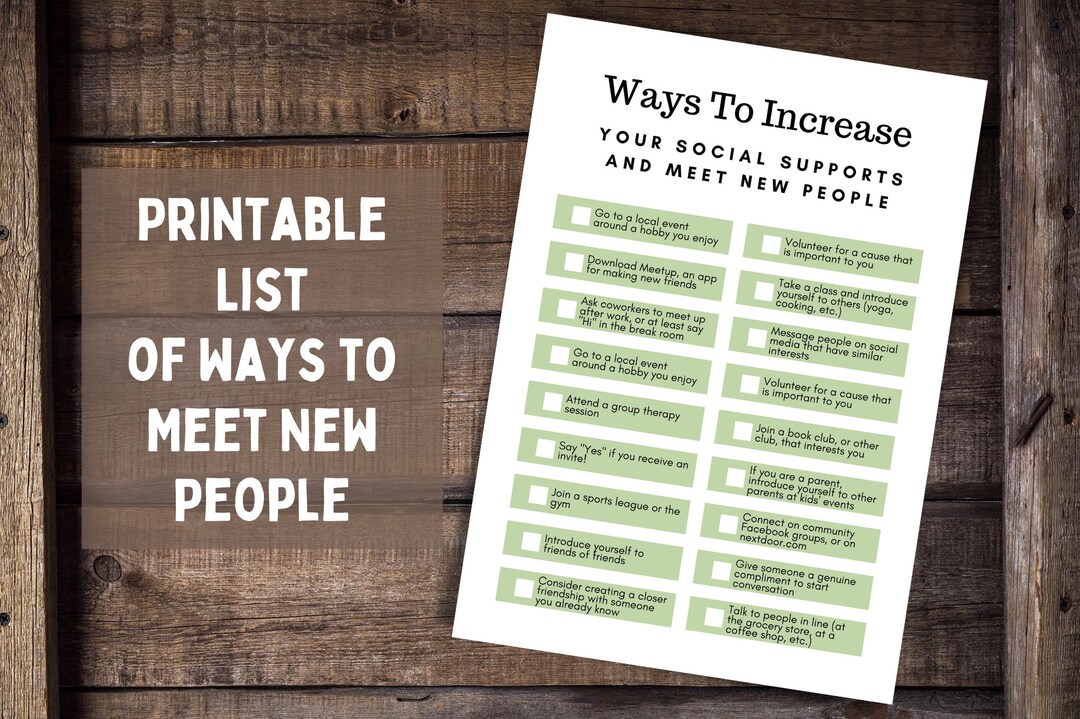 Printable Ways to Meet New People, Increase Social Supports, Make New ...