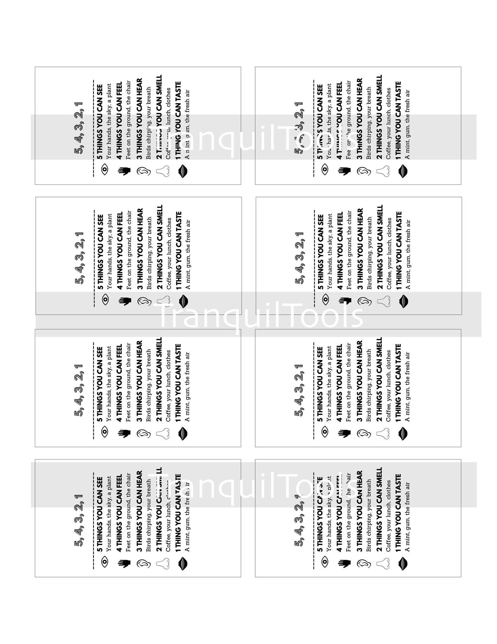 Grounding Techniques Set 1 - Wallet Sized Coping Cards - PDF, Printable ...