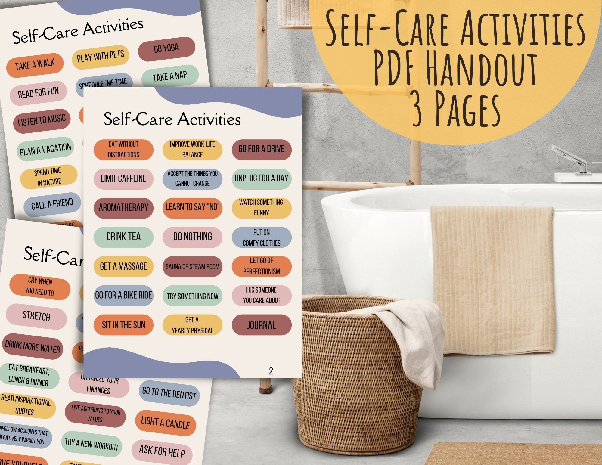 Self Care Activities Handout Mental Health Therapists, Counselors, Self ...