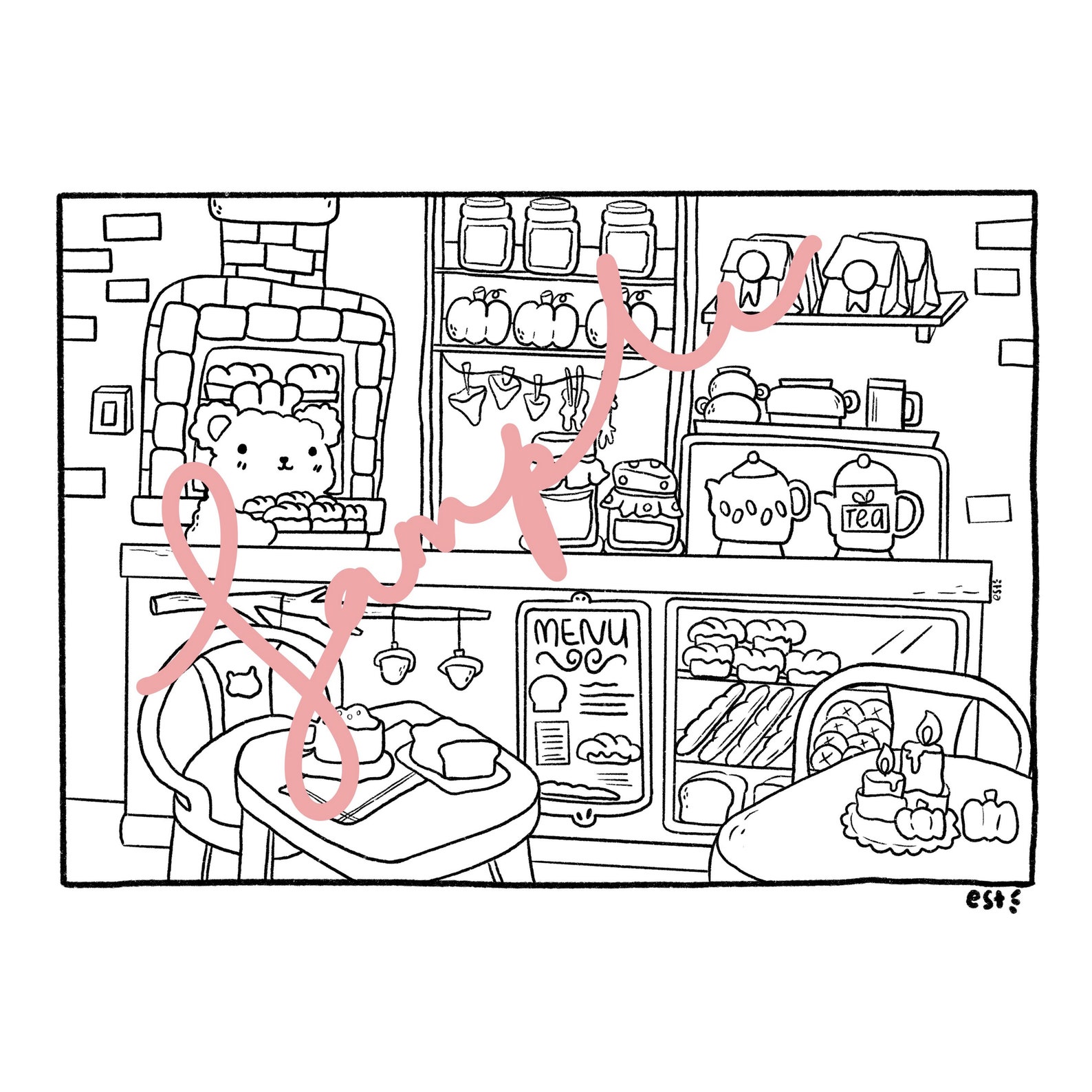 Adult Coloring Page : Cozy Bear Cafe - Etsy