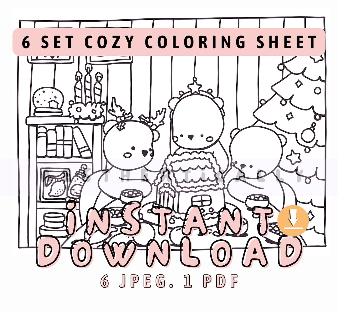 Adult Coloring Page : Cozy Christmas Days, Winter Time Cozy Coloring on ...