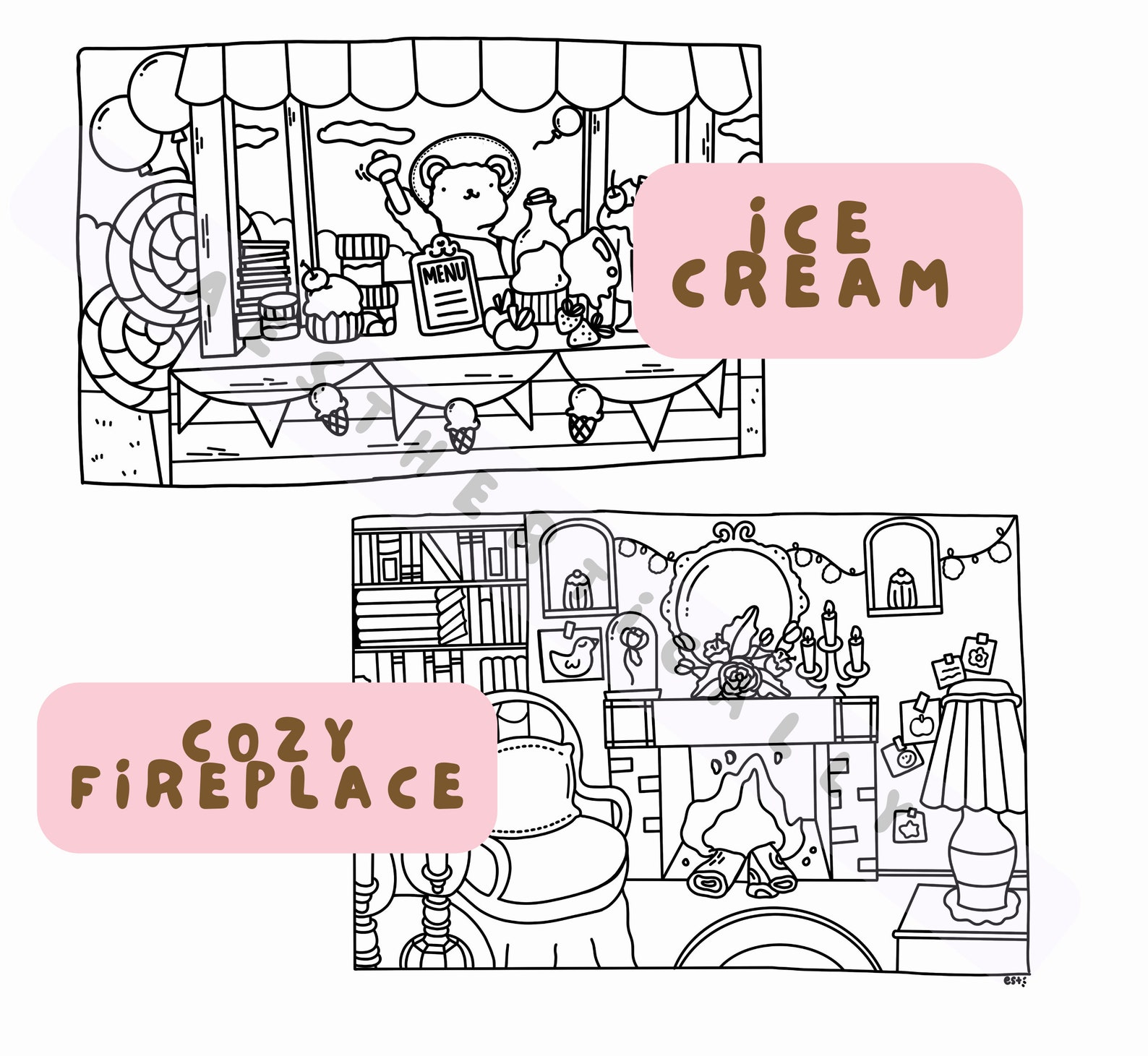 2 Cute Printable Coloring Pages - Etsy