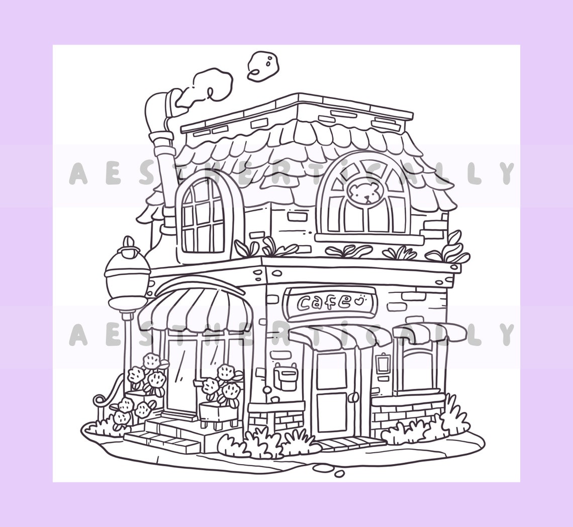 Cozy Building Coloring Pages for Adult Coloring for Relief Stress ...