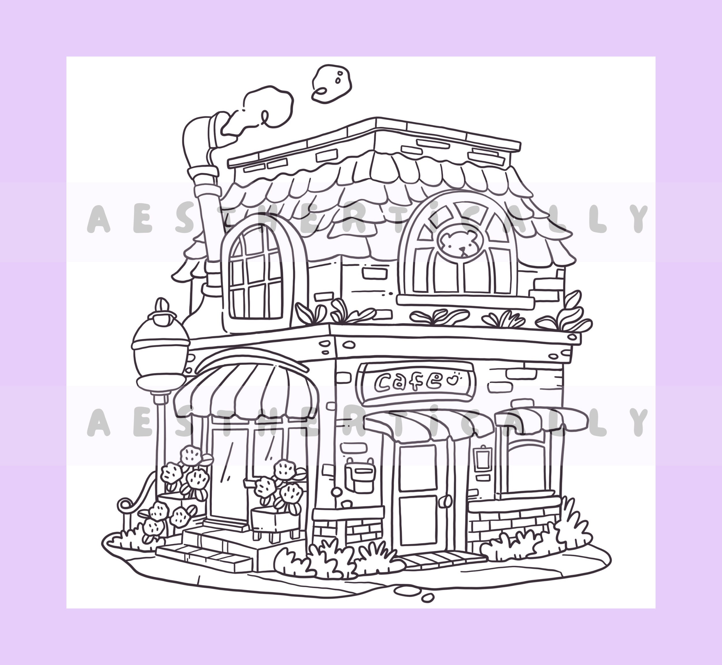 Cozy Building Coloring Pages for Adult Coloring for Relief Stress ...