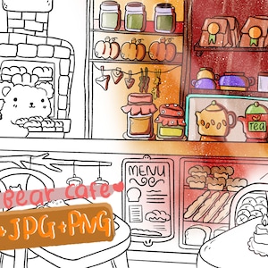 Adult Coloring Page : Cozy Bear Cafe - Etsy