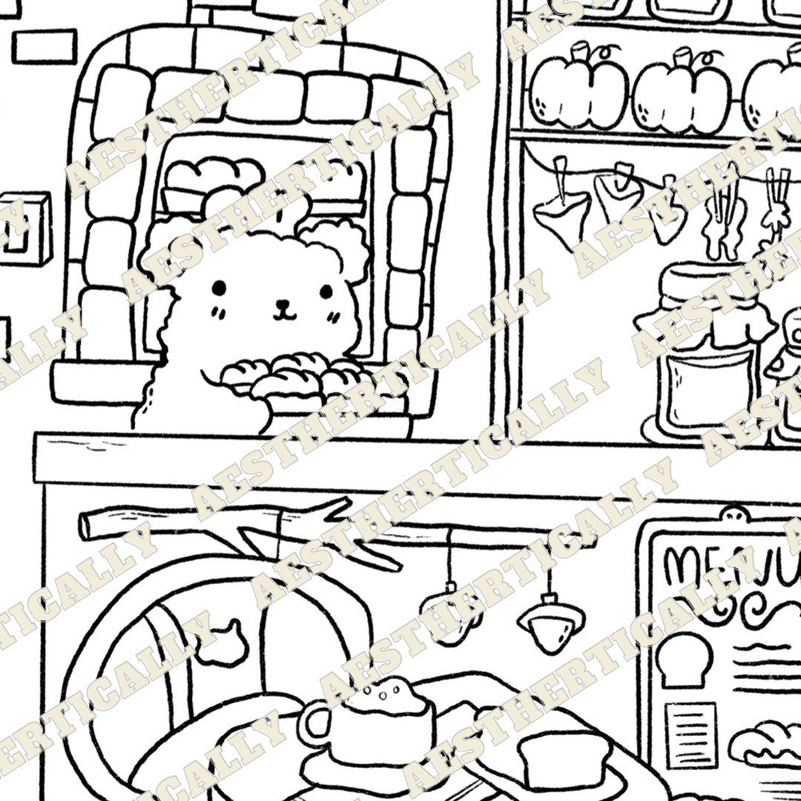 Adult Coloring Page : Cozy Bear Cafe - Etsy