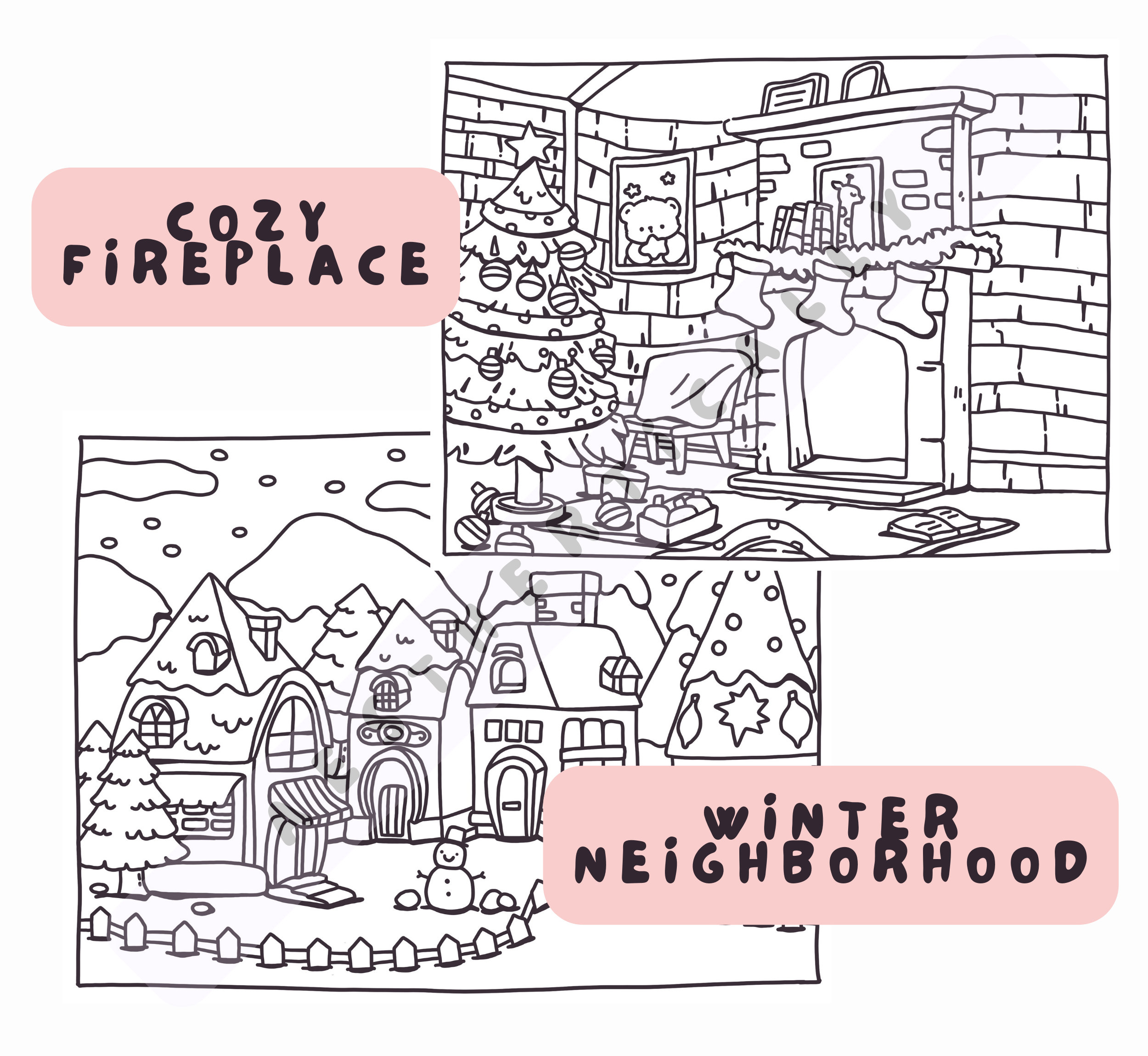 Adult Coloring Page : Cozy Christmas Days, Winter Time Cozy Coloring on ...