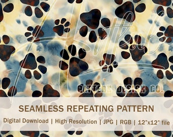 Watercolor Seamless Pattern Dog Digital Paper, Paw Print, Puppy Paw ...