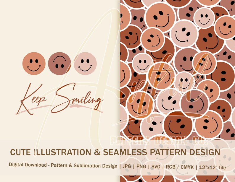 Trippy Smiley Faces Digital Seamless Pattern for Fabrics and Wallpapers ...