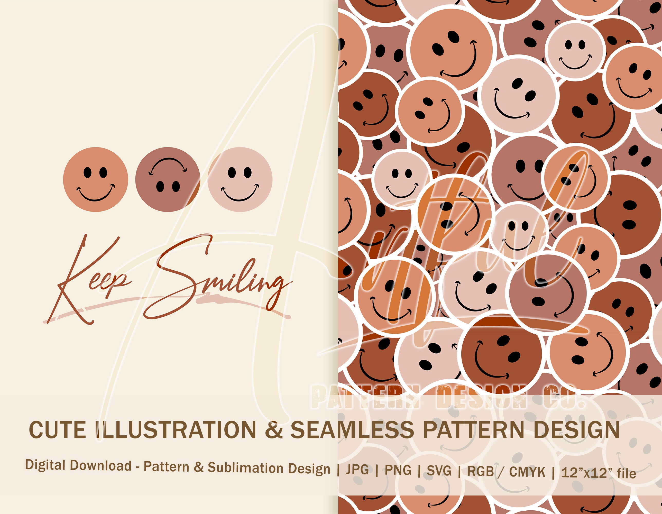 Trippy Smiley Faces Digital Seamless Pattern for Fabrics and Wallpapers ...