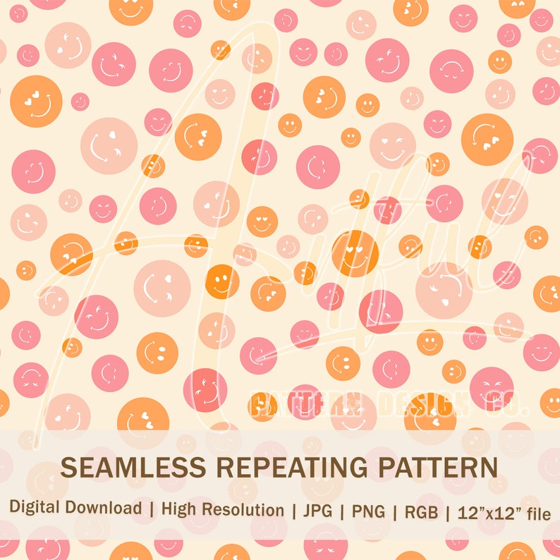 Retro Smiley Face Seamless Pattern: Valentine's Day Background (digital ...
