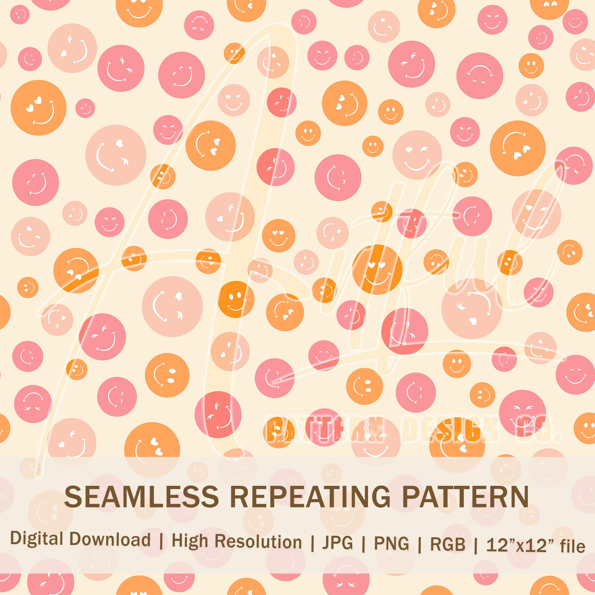 Retro Smiley Face Seamless Pattern: Valentine's Day Background (digital ...