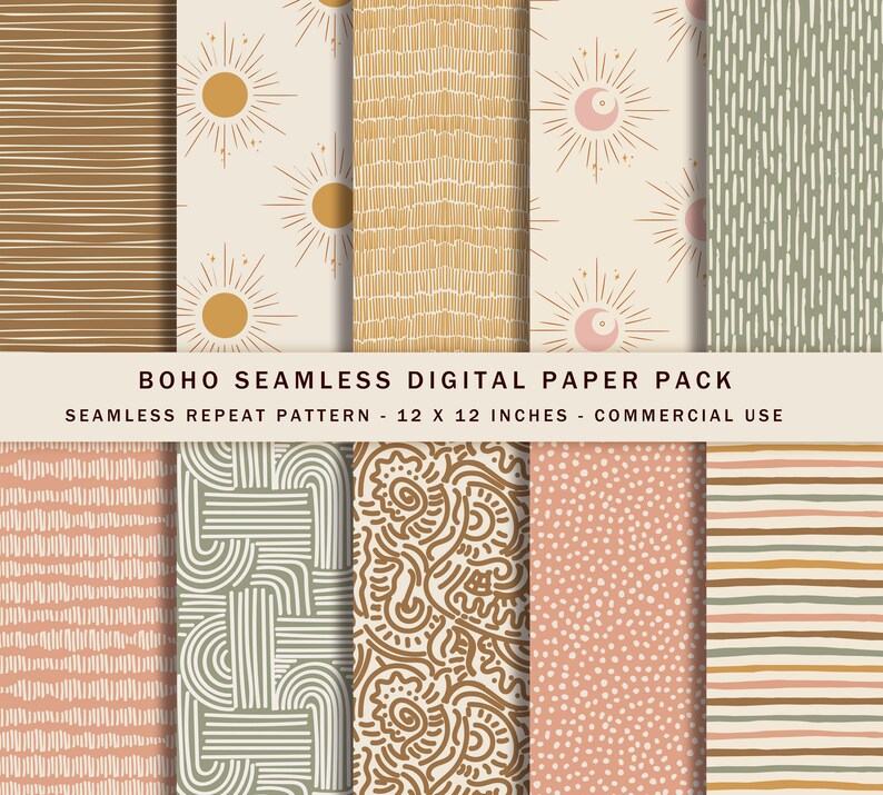 Boho Seamless Digital Paper Pack: Commercial Use (12x12 Inches) - Etsy