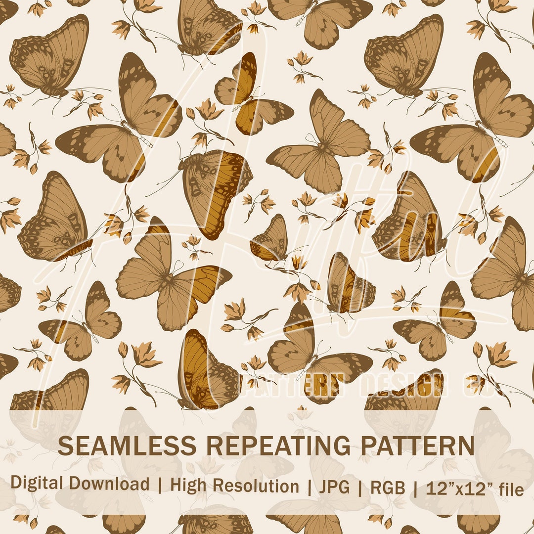 Butterfly Digital Paper, Boho Seamless Pattern, Digital Prints, Boho ...