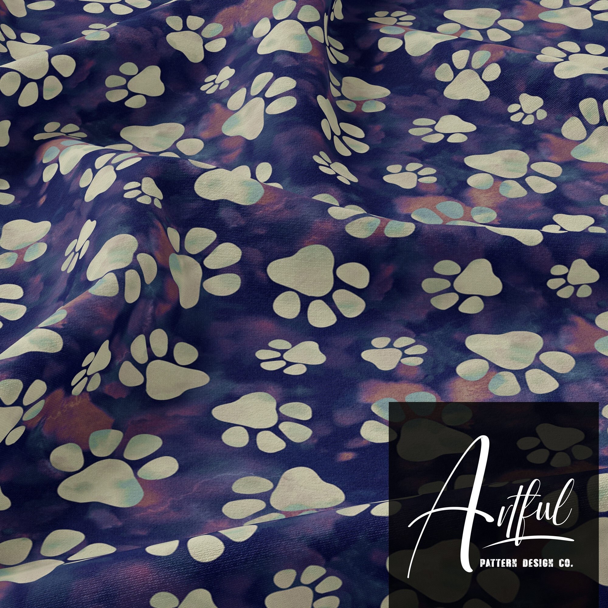 puppy paw print Watercolor cute dog digital paper paw print seamless ...