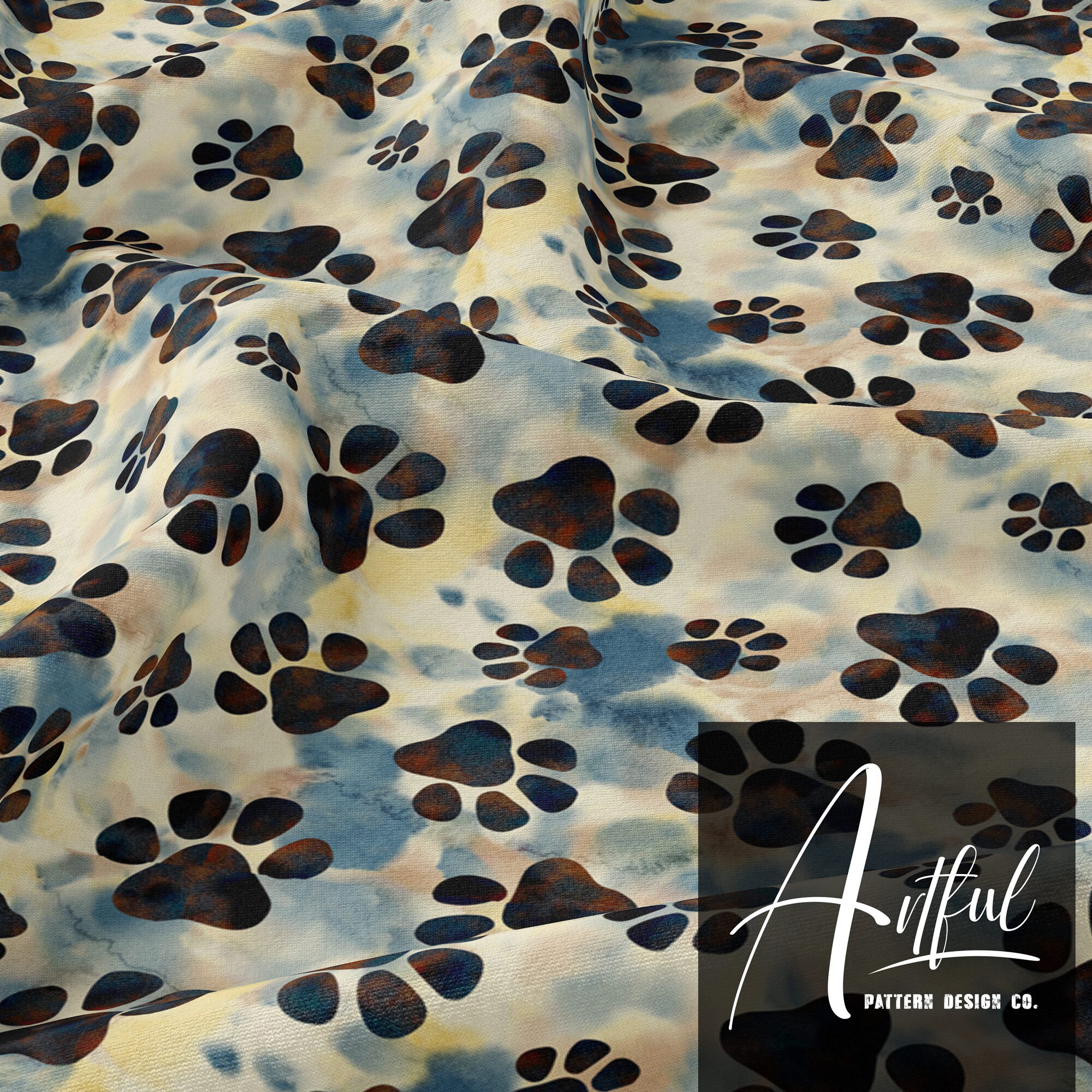 Dog Digital Paper, Paw Print, Watercolor Digital Illustration, Seamless ...