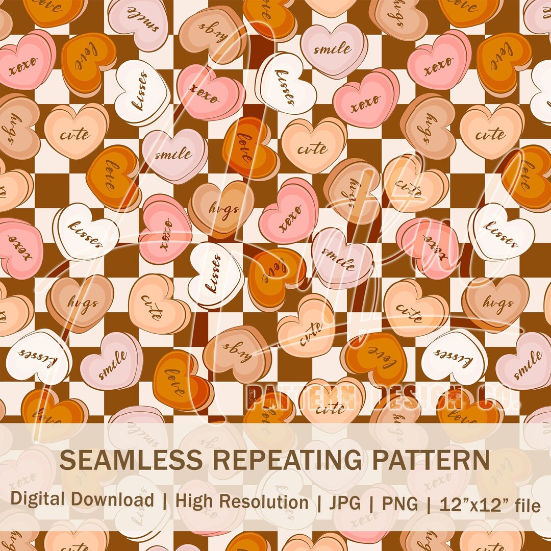 Valentine Candy Hearts Seamless Pattern: Boho Fabric Design (digital ...