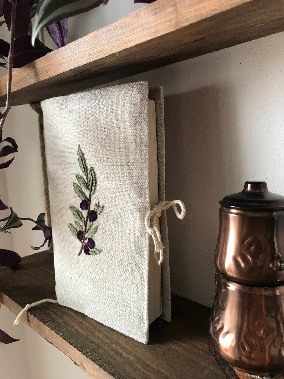 Olive Branch Book Case Bookcover Linen Embroidery Cloth Recycleable ...