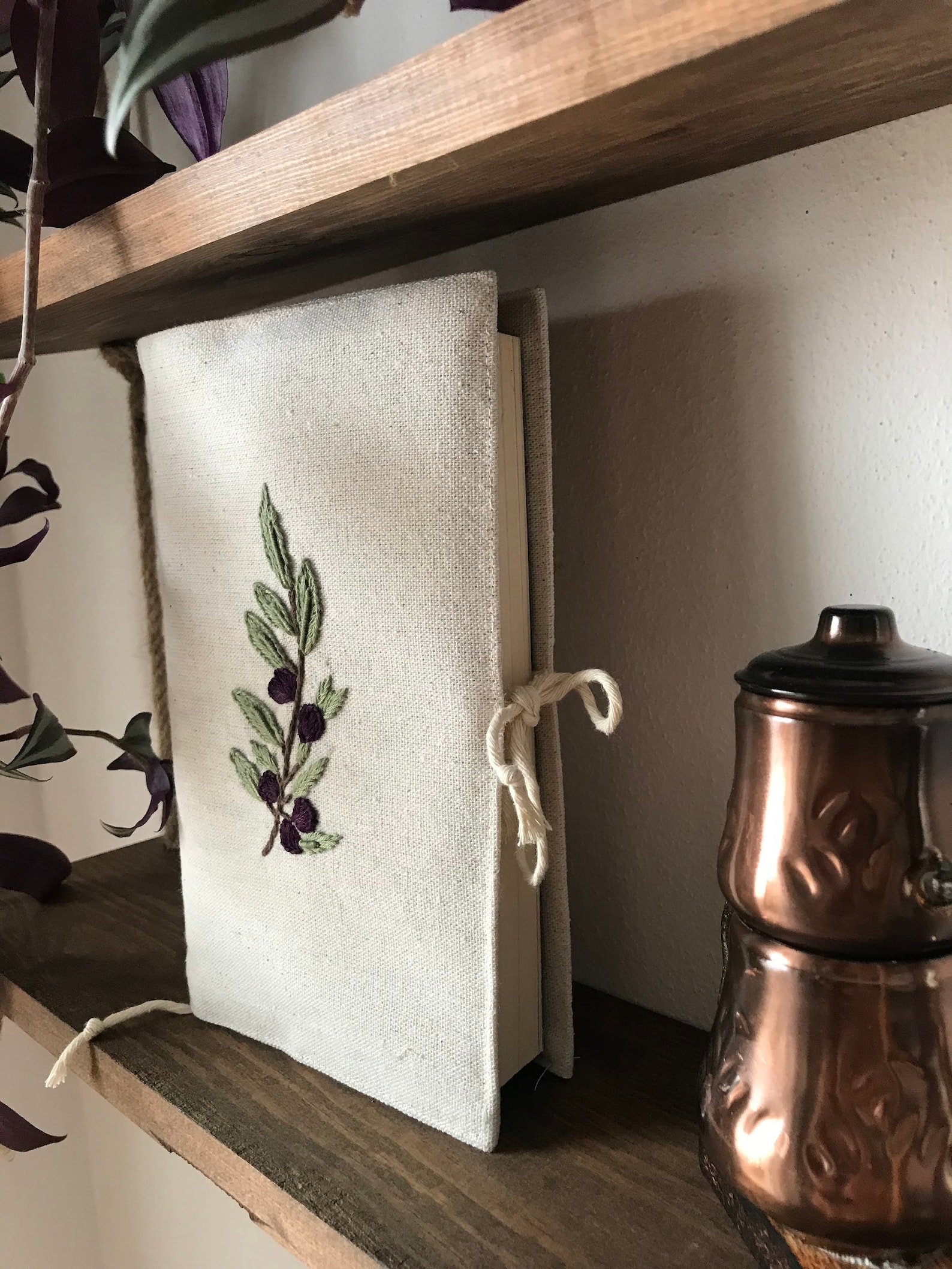 Olive Branch Book Case Bookcover Linen Embroidery Cloth Recycleable ...