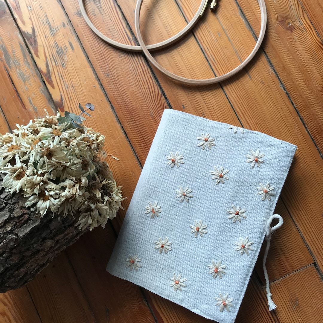 Daisy Book Case Book Cover Linen Embroidery Cloth Recycleable Book ...